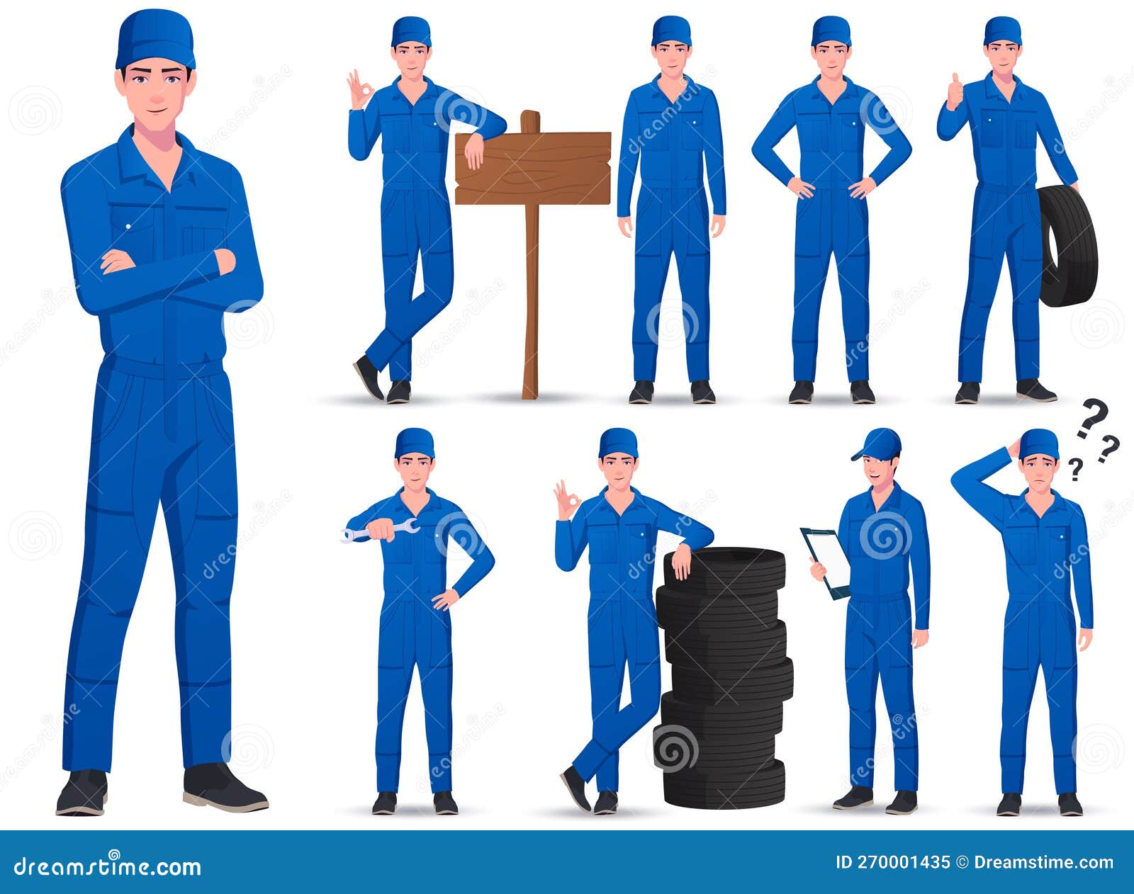 Mechanic Character Set, Mechanical Engineer in Various Poses Stock ...