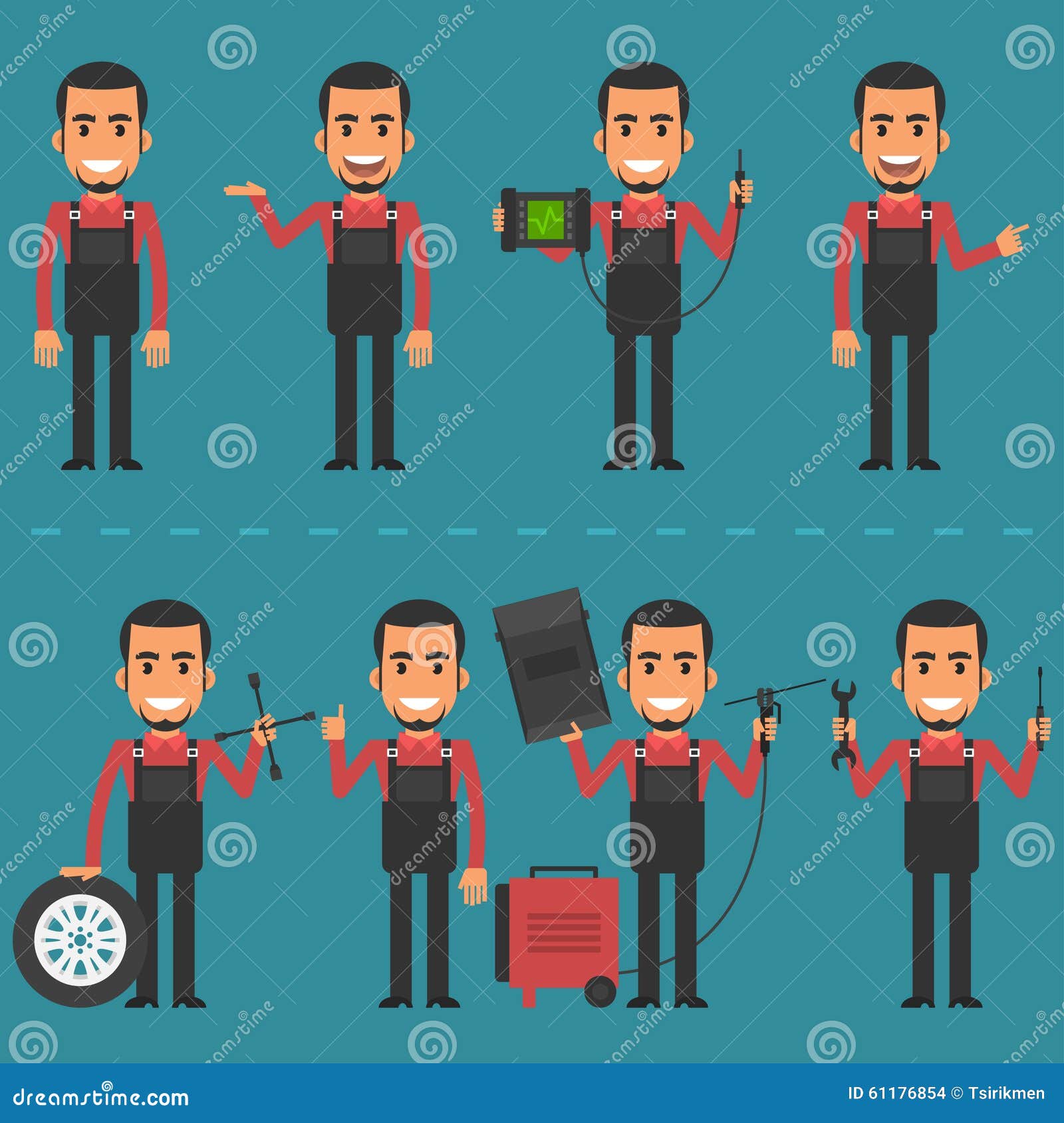 Mechanic Character in Various Poses Stock Vector - Illustration of ...