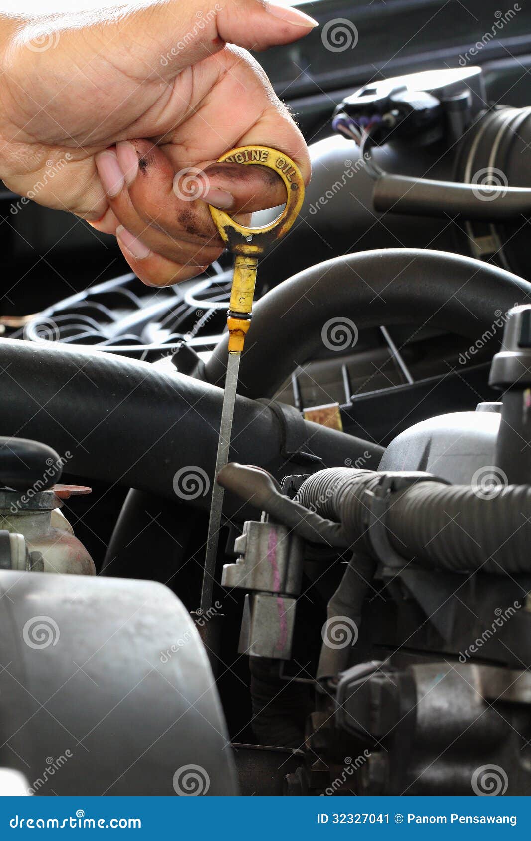 Mechanic Check the Oil in the Engine Stock Image - Image of collar ...