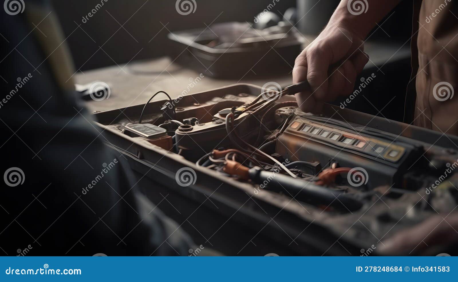 A Mechanic Checking a Car Battery with a Multimeter Hyper Two ...