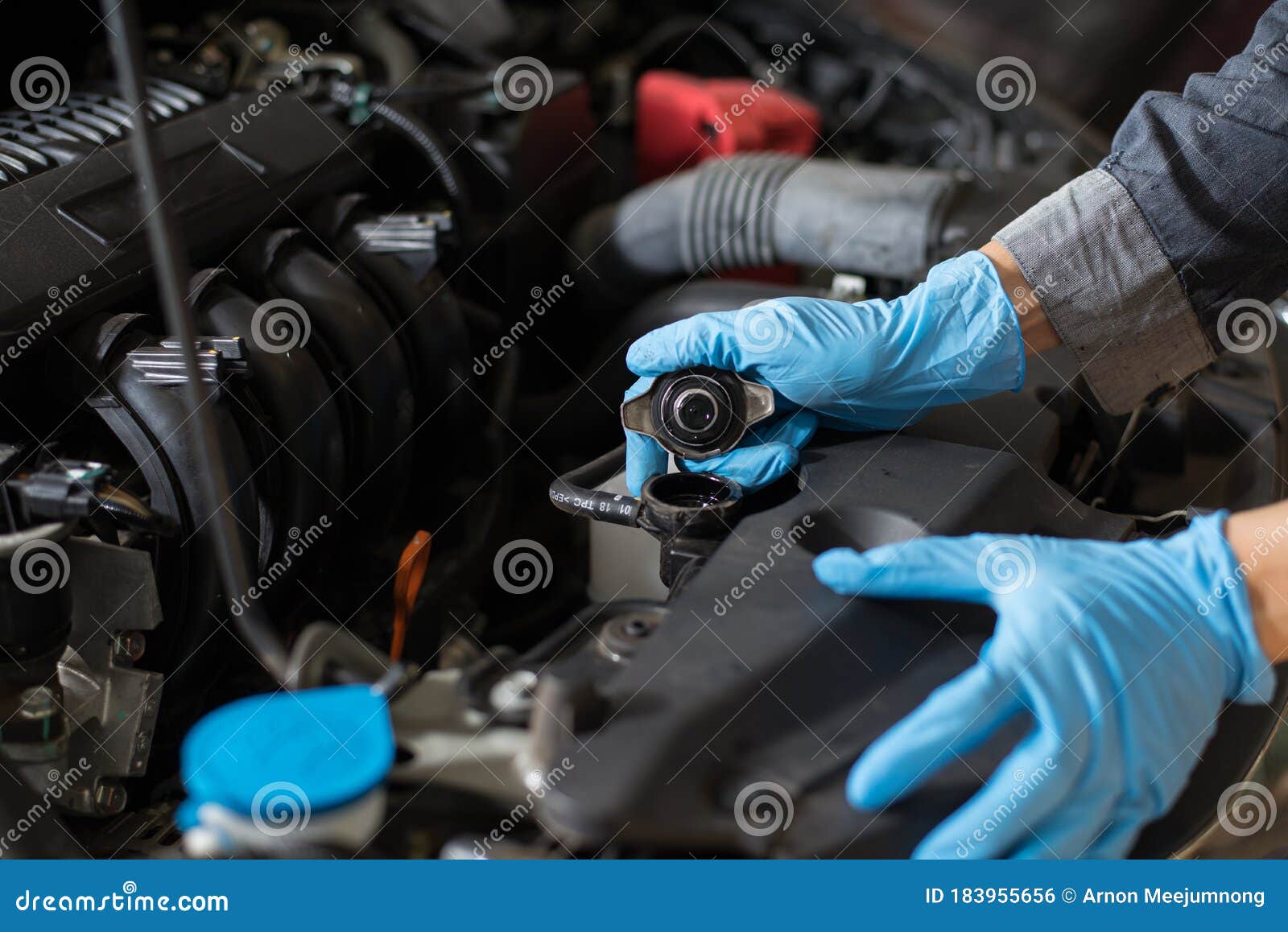 Mechanic Checking Car Radiator, Close-up Stock Photo - Image of ...