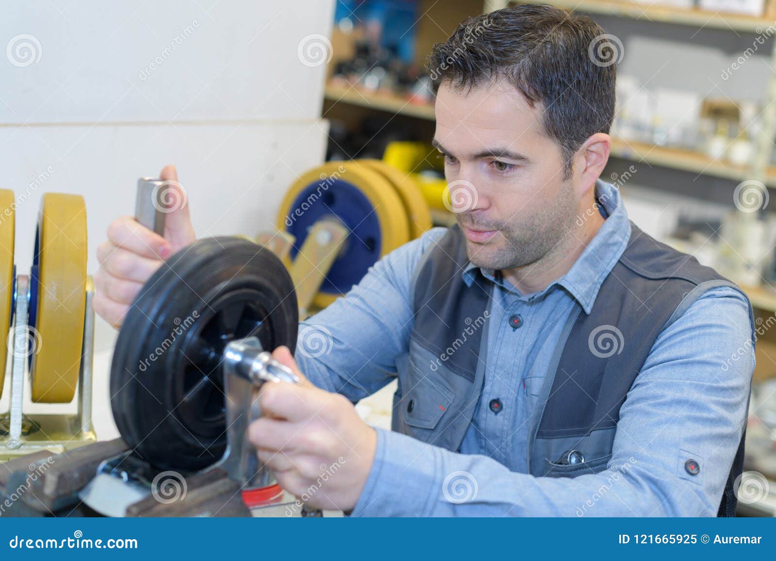 Mechanic Checking Car Wheel Rim Stock Image - Image of tool, repairman ...