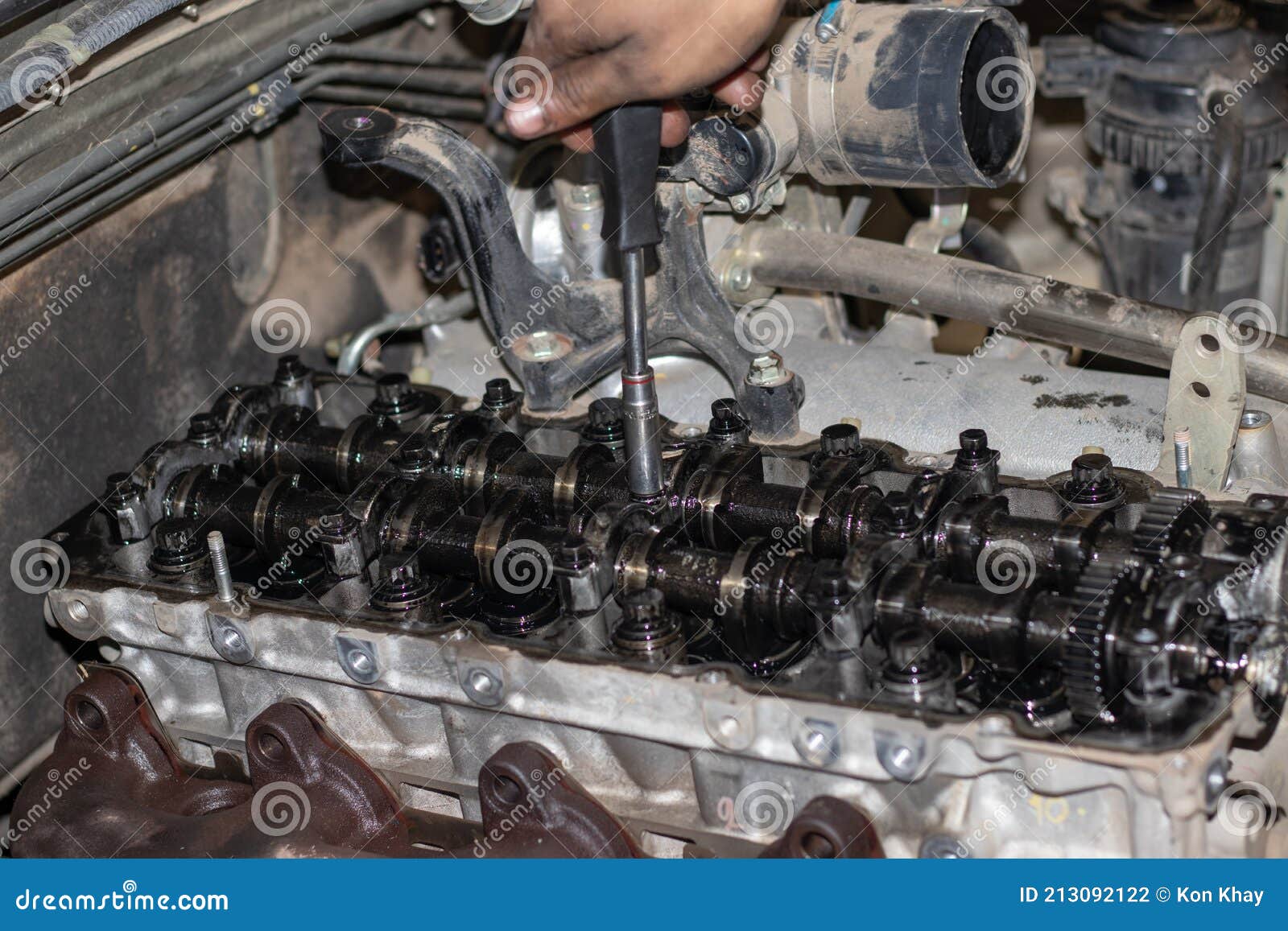 The Mechanic is Checking the Engine. Stock Photo - Image of mechanical ...