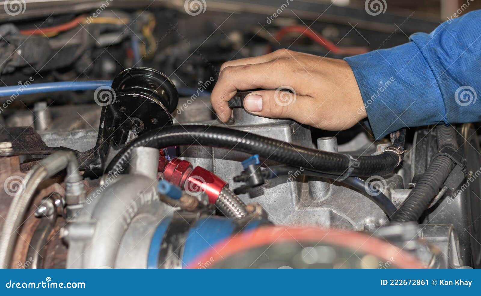 The Mechanic is Checking the Engine. Stock Image - Image of engine ...