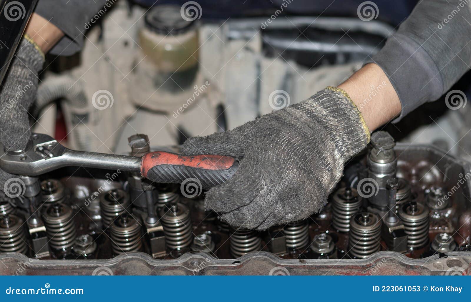 The Mechanic is Checking the Engine. Stock Image - Image of automobile ...