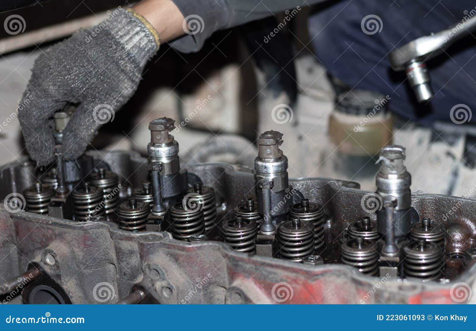 The Mechanic is Checking the Engine. Stock Image - Image of inspection ...