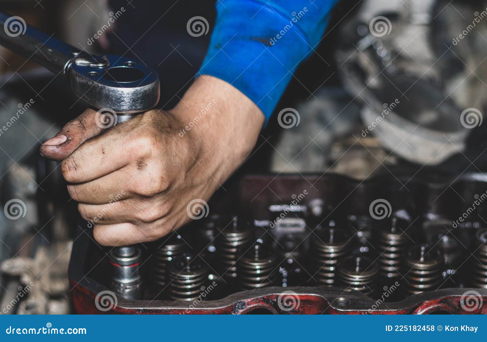 The Mechanic is Checking the Engine. Stock Photo - Image of hand, gear ...