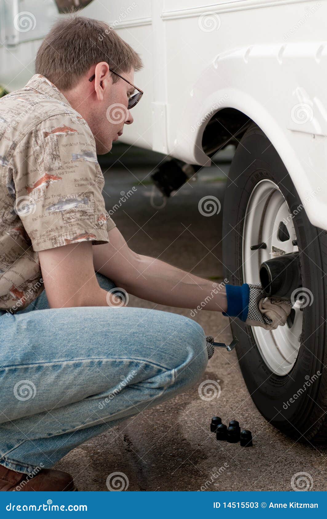 Mechanic Checking Lug Nuts on Truck Wheels Stock Image - Image of male ...