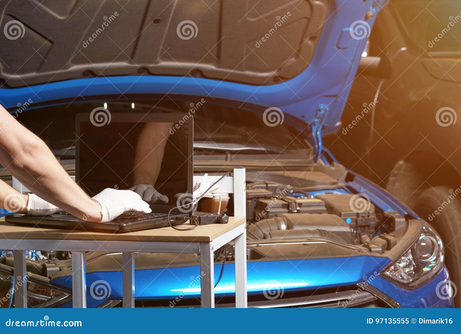 Mechanic Checking Modern Car Stock Image - Image of garage, service ...