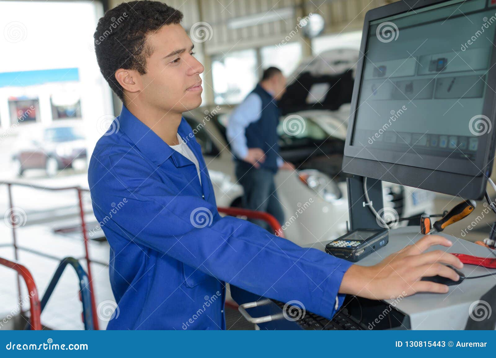 Mechanic Checking Modern Electronic Diagnostic Table Stock Image ...