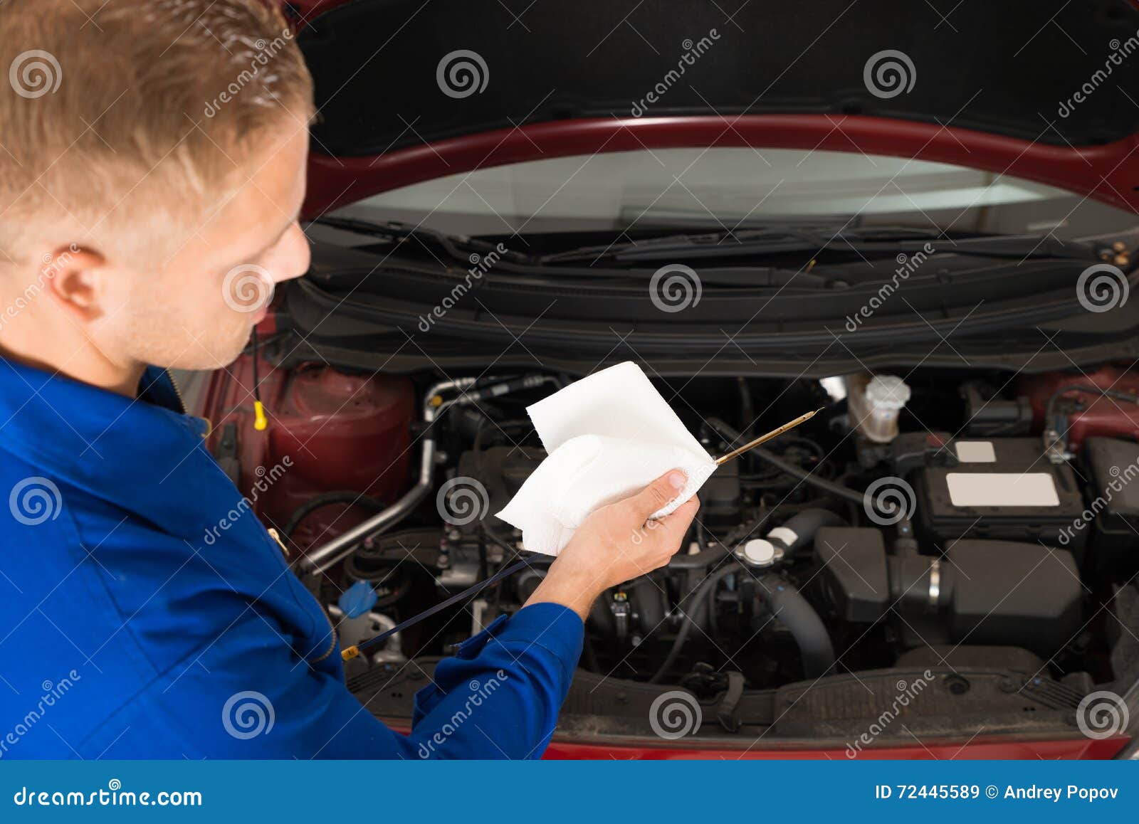 Mechanic Checking Oil Level in Car Engine Stock Image - Image of ...