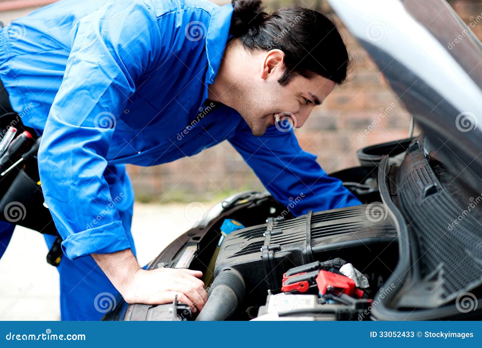 Mechanic Checking Under the Car Engine Stock Image - Image of outdoors ...