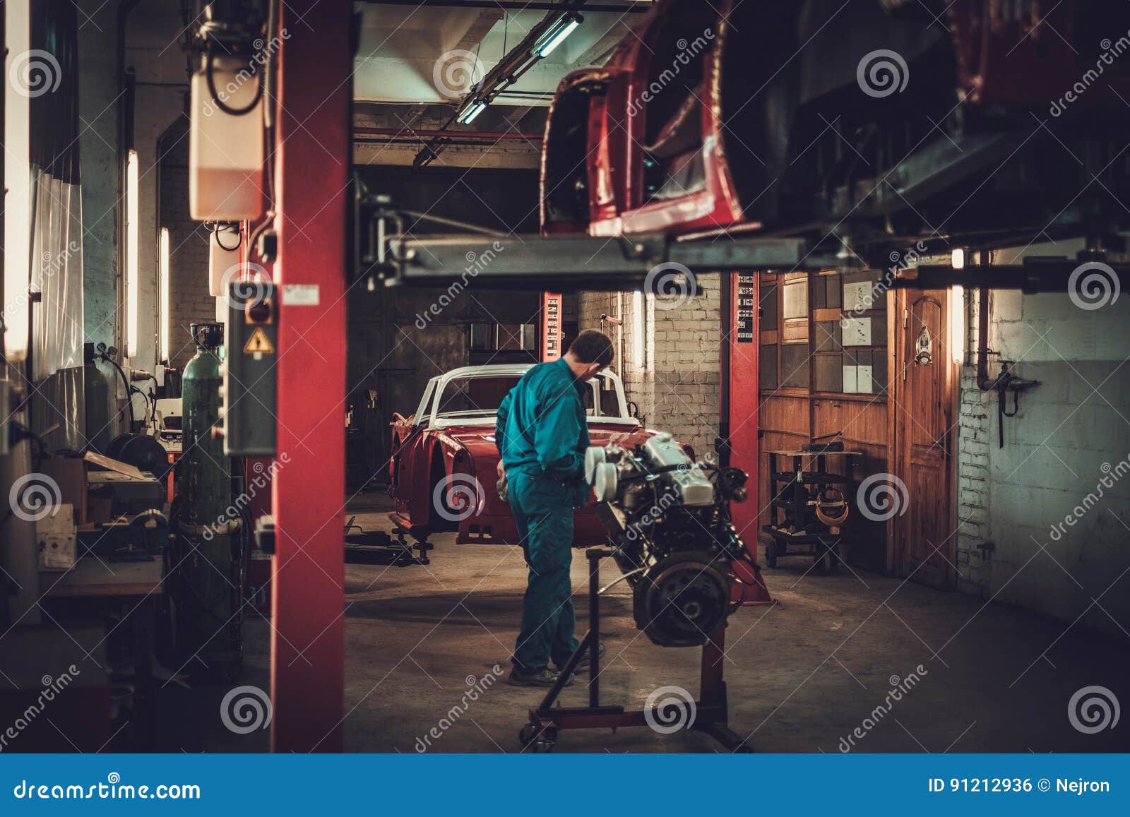 Mechanic in Classic Car Restoration Workshop Stock Photo - Image of ...