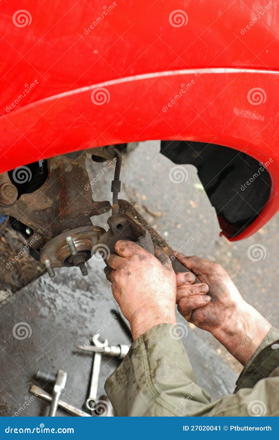 Mechanic Cleans Calipers with Wire Brush. Stock Image - Image of ...