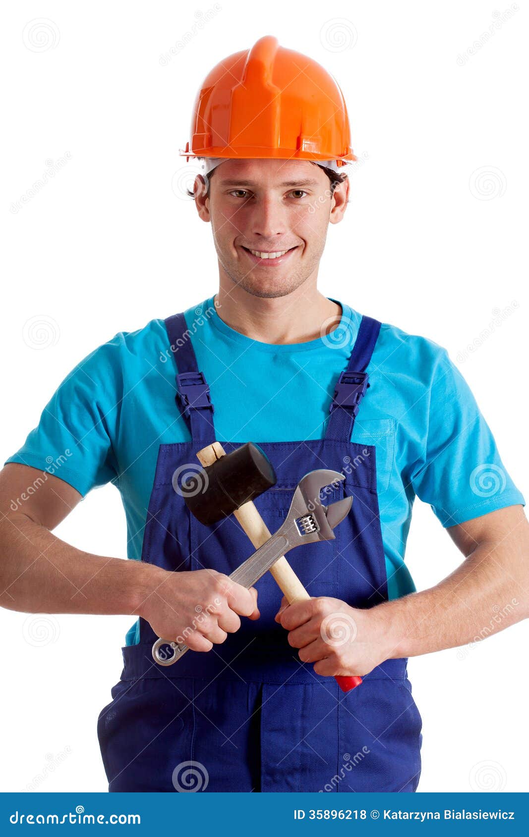 Mechanic with Crossed Tools Stock Photo - Image of industrial, hardhat ...