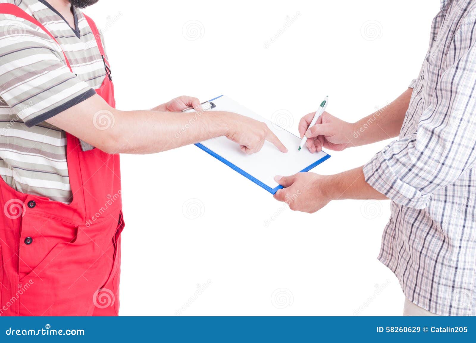 Mechanic and Customer Signing Documents on Clipboard Stock Image ...