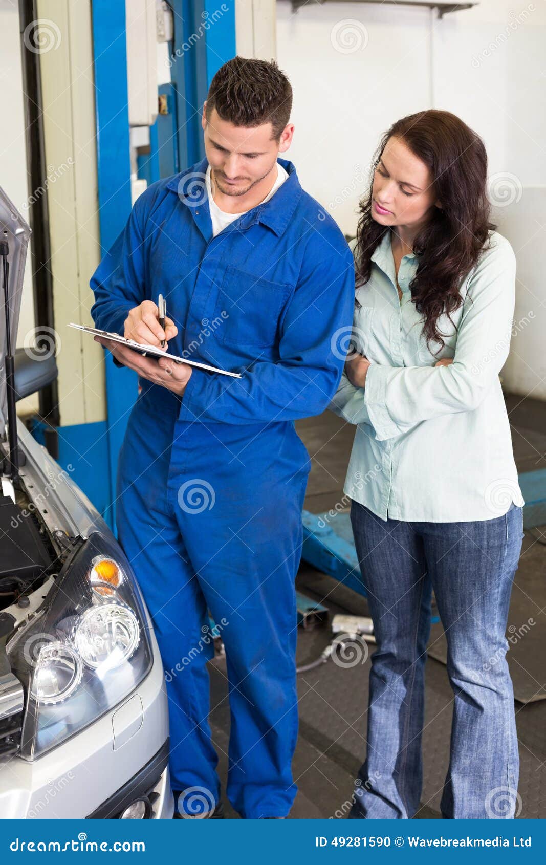 Mechanic and Customer Standing Together Stock Photo - Image of ...