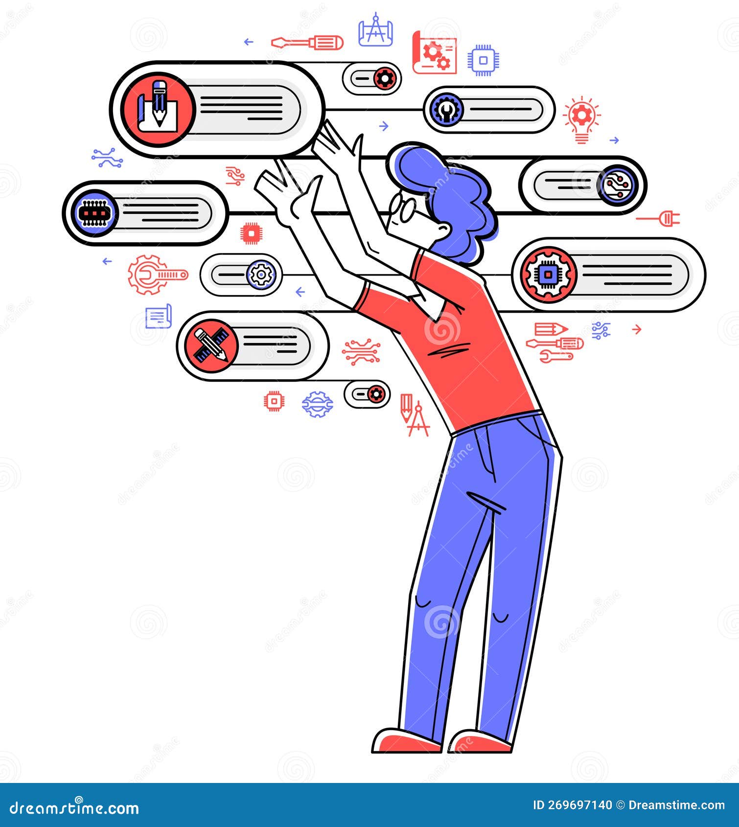 Mechanic Engineer Working on a Draft Plan Vector Illustration, Inventor ...