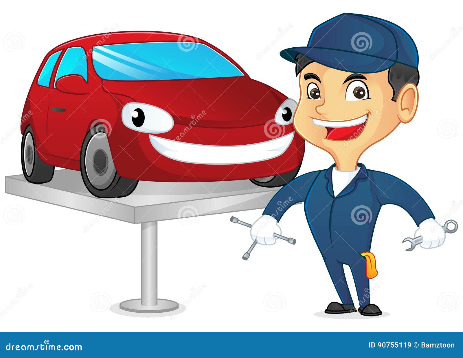 Mechanic Fixing Car And Holding Tools Cartoon Vector | CartoonDealer ...