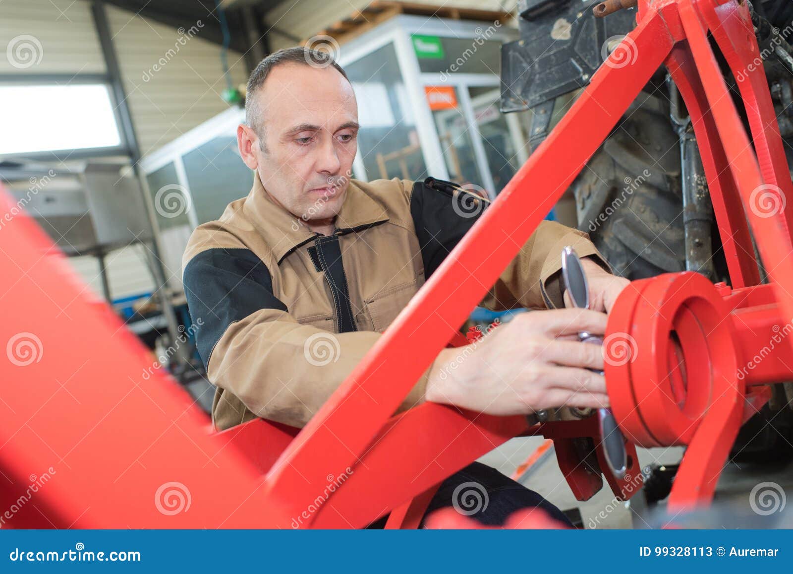Mechanic Fixing Plow on Tractor Stock Image - Image of problem, tool ...