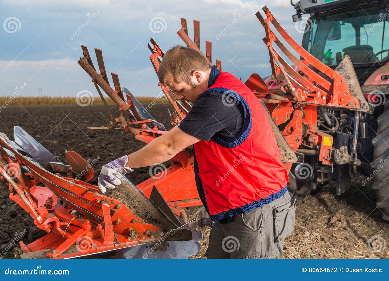 Mechanic Fixing Plow on the Tractor Stock Photo - Image of wrench ...
