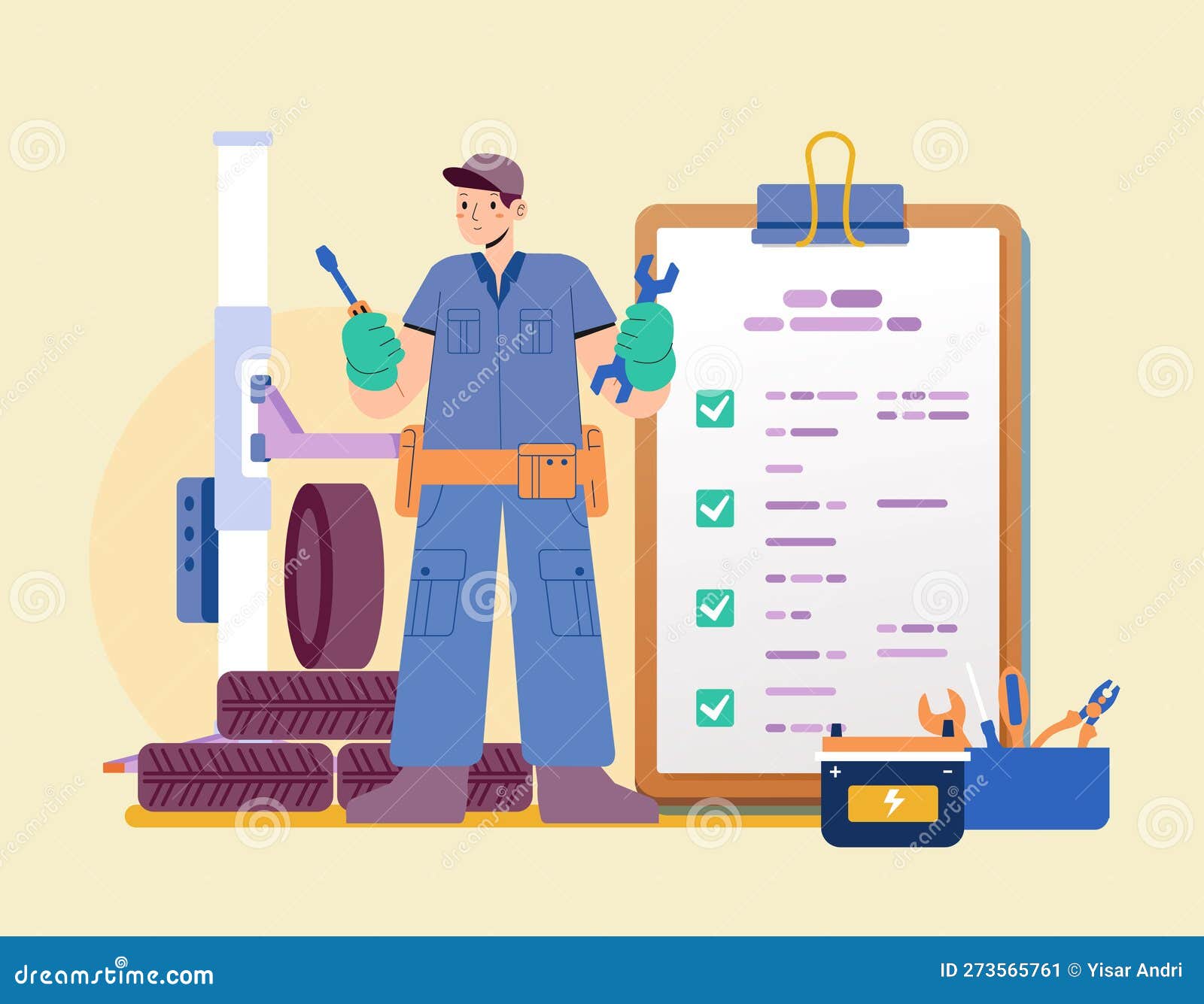 Mechanic Garage with Check Marked Checklist on Clipboard Successful ...