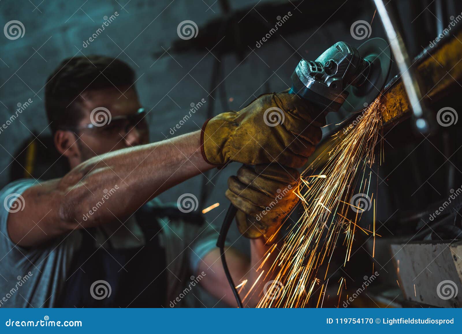 Mechanic in Goggles Working with Circular Saw Stock Photo - Image of ...