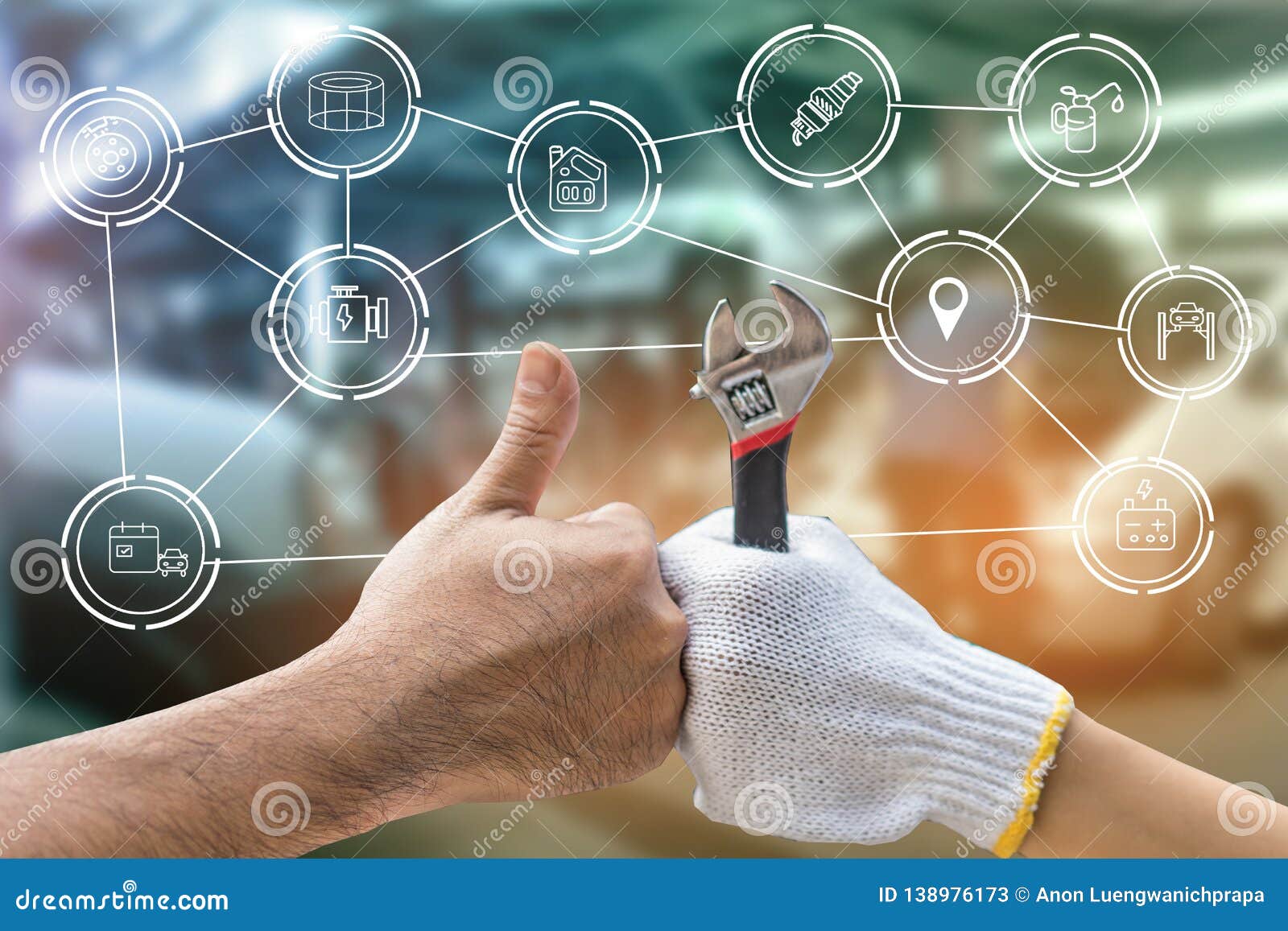 Mechanic Hand Checking and Fixing a Broken Car in Garage.hand of ...