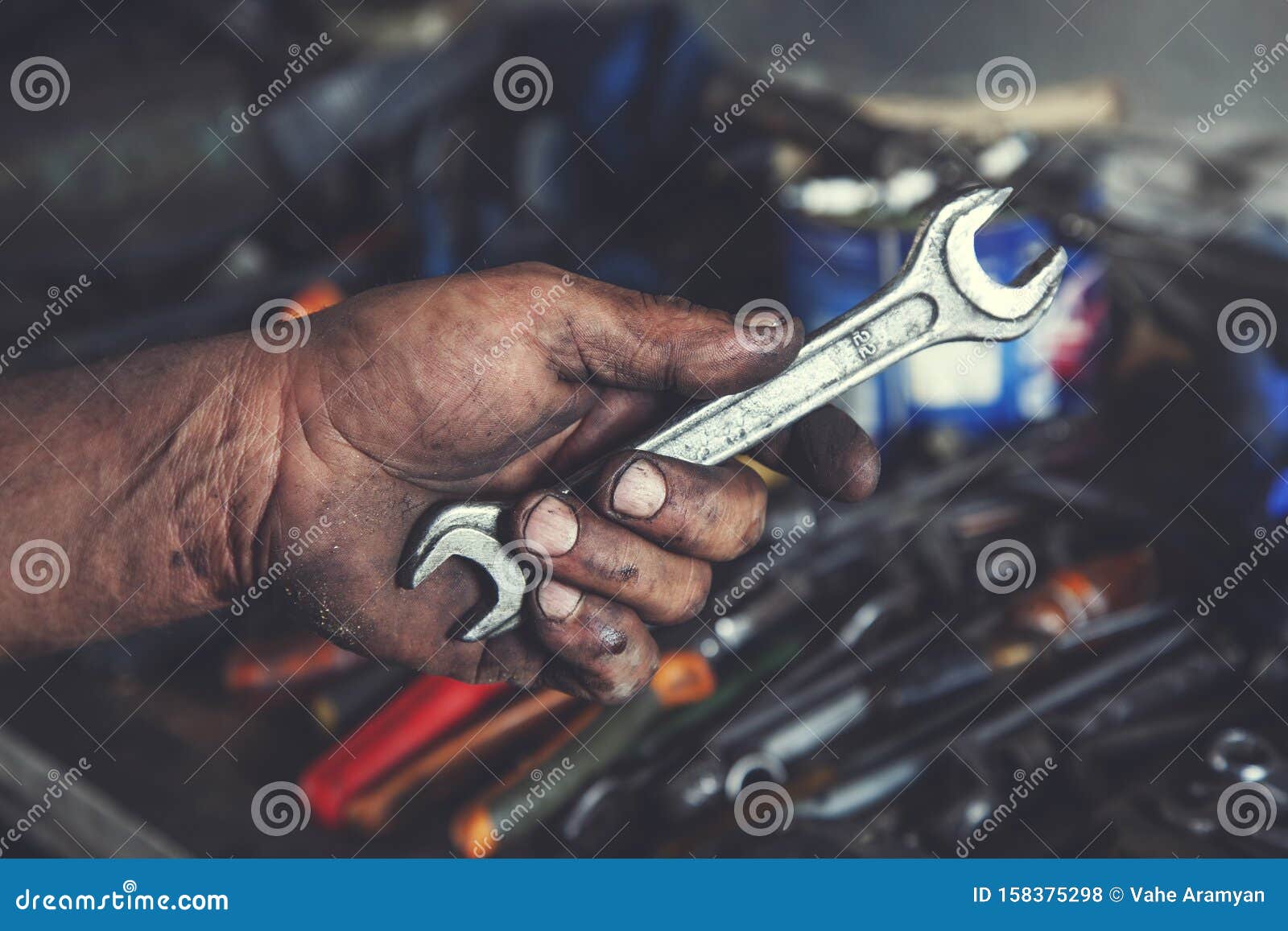 Mechanic Hand Spanner Tool in Hand Stock Photo - Image of technician ...