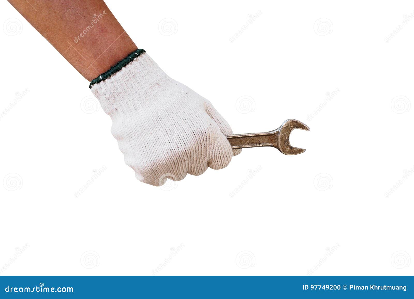 Mechanic Hand Hold Wrench Tool Isolated on White Stock Photo - Image of ...