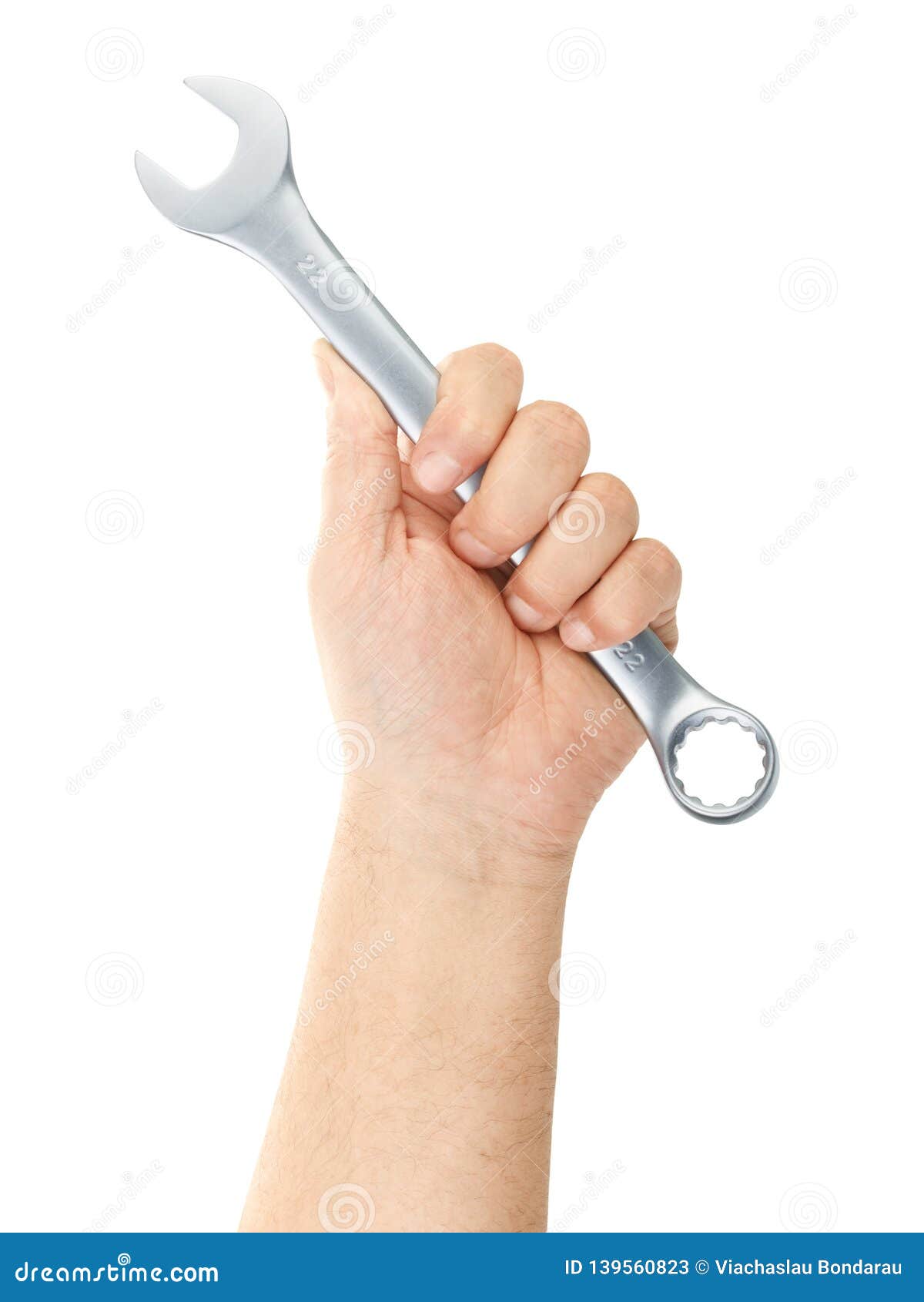 Mechanic Hand Holding A Adjustable Wrench With High Speed Train Station ...