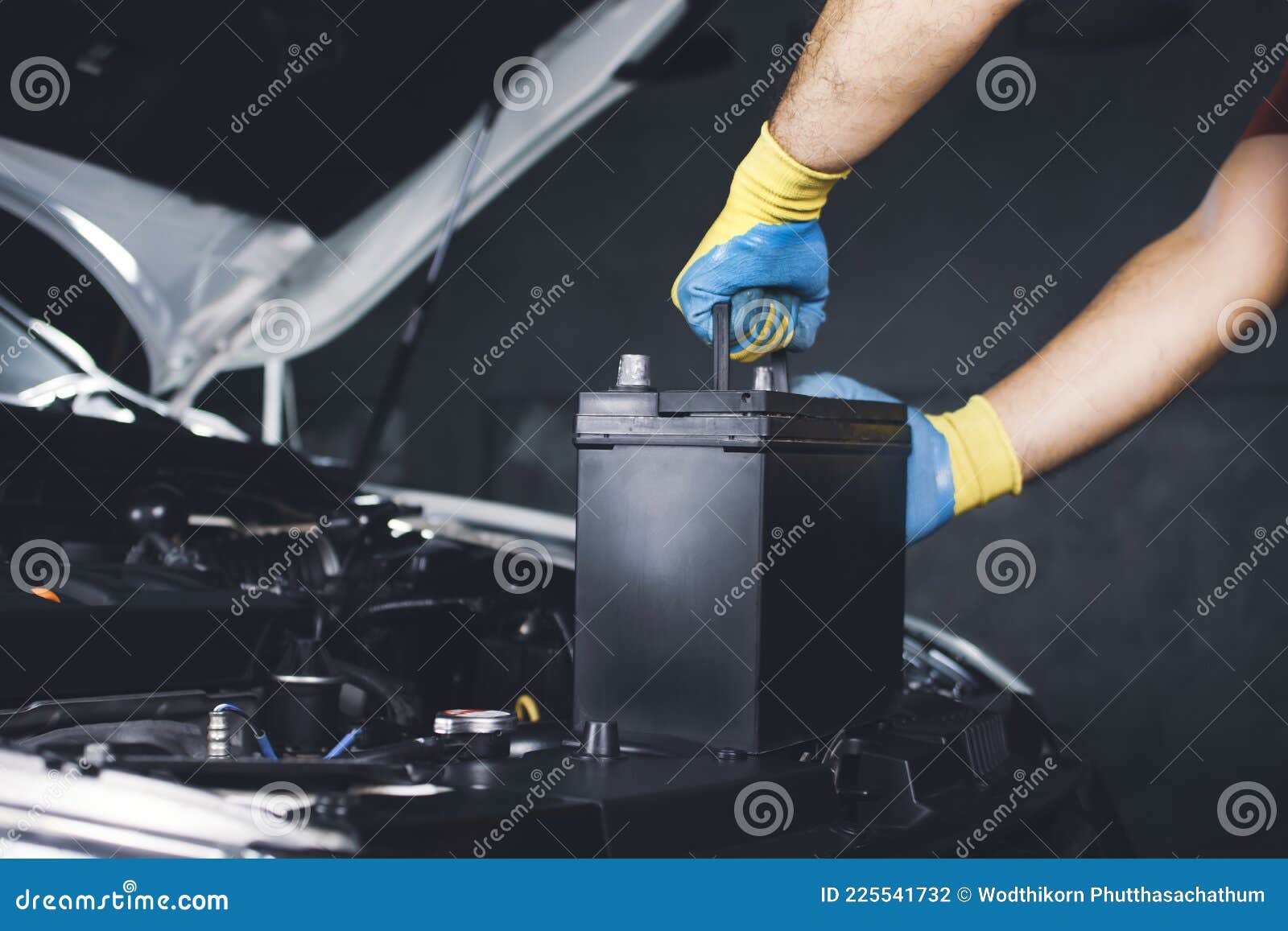 Technician Replace Car Old Battery Stock Photo - Image of battery ...