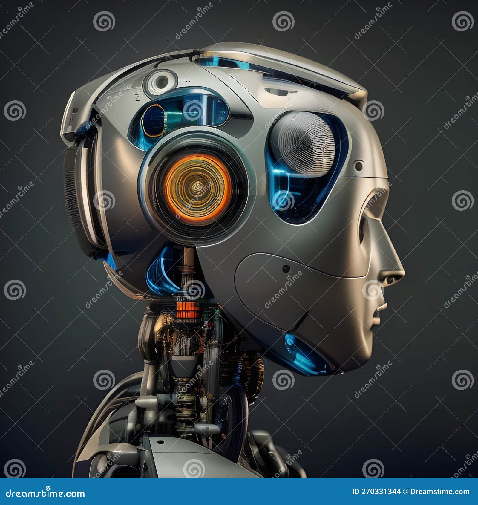 Mechanic Head of Human Robot with Artificial Intelligence Stock ...