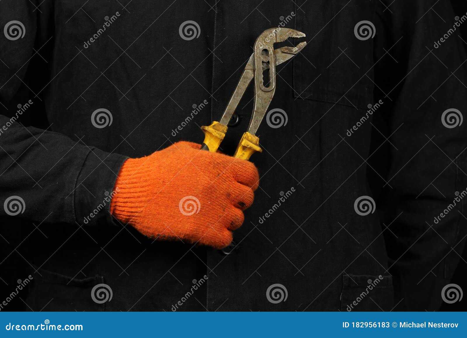 Mechanic Hold Wrench Tool in Hand in Glove Stock Image - Image of human ...