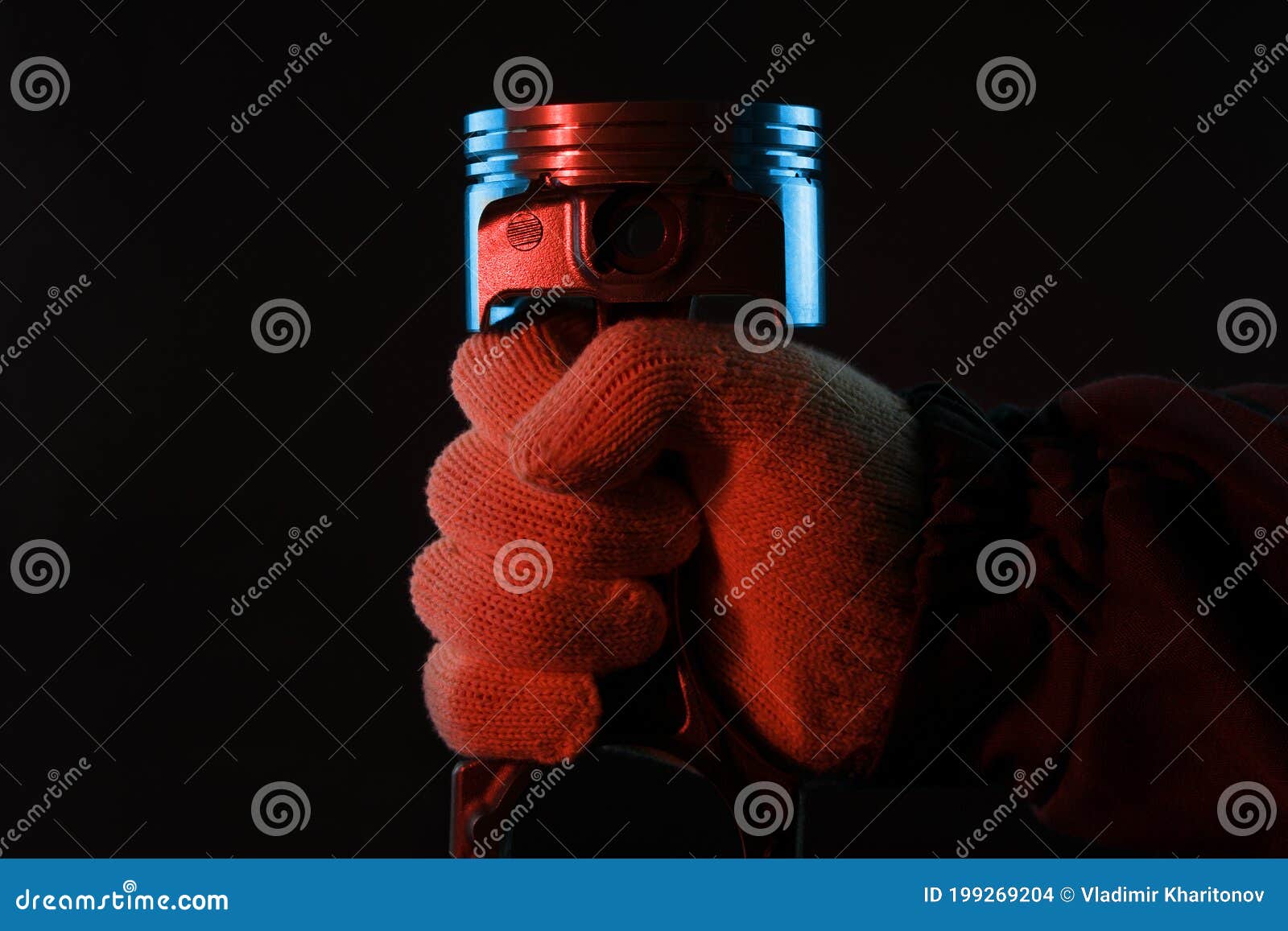 Mechanic Holding Piston from Engine on Dark Background Stock Photo ...