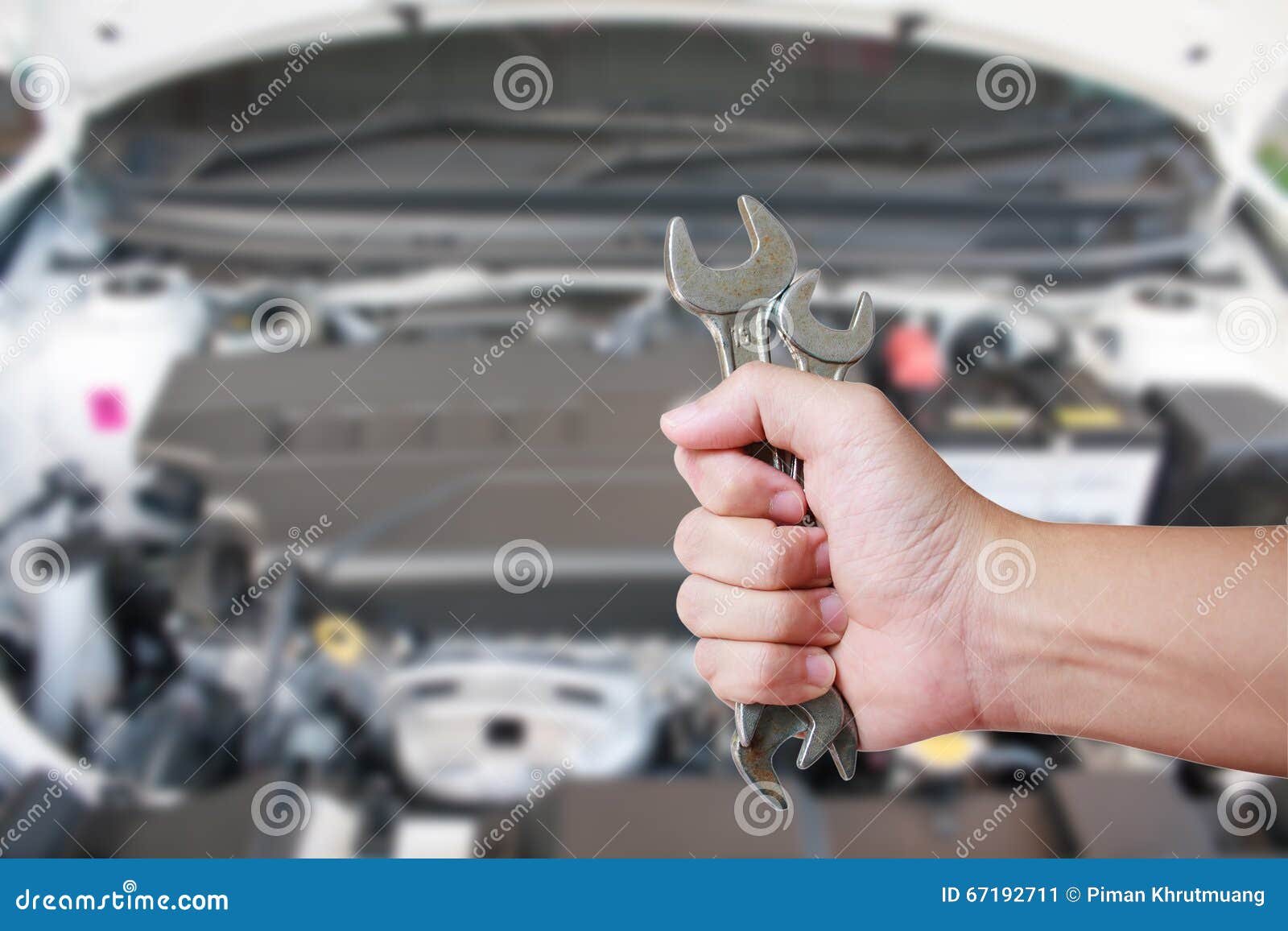 Mechanic Holding Spanner Fixing Car Stock Image - Image of tool ...