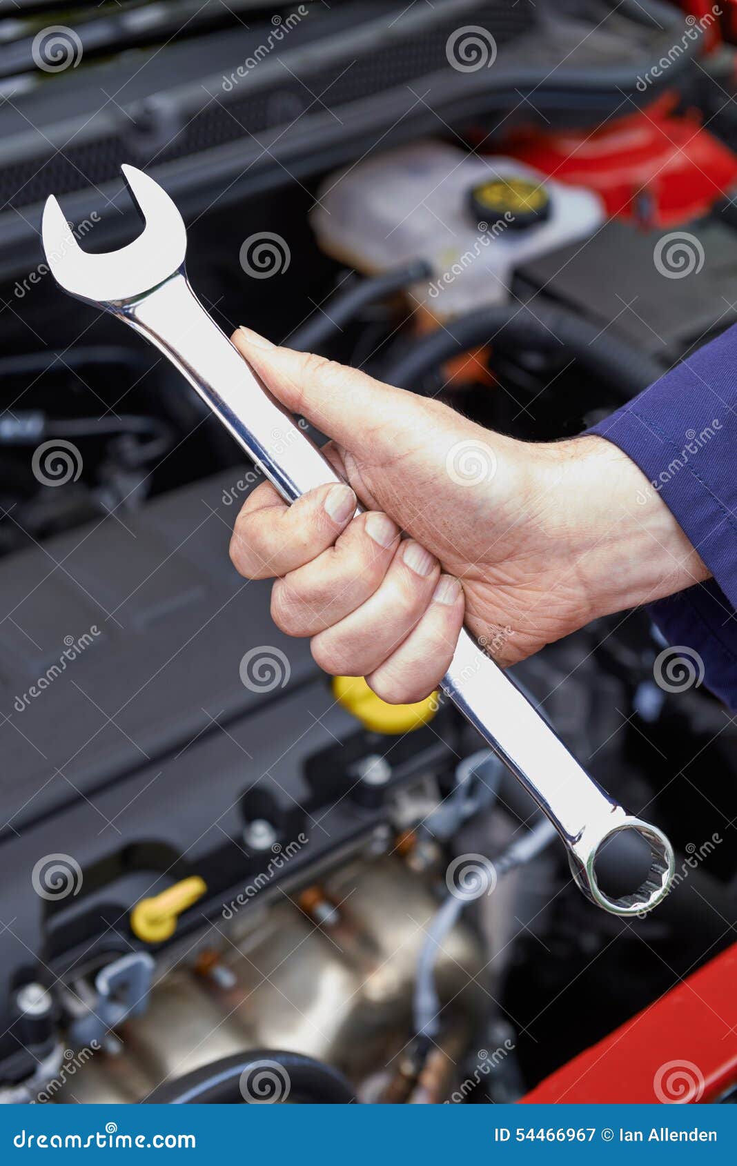 Mechanic Holding Spanner Fixing Car Engine Stock Image - Image of ...