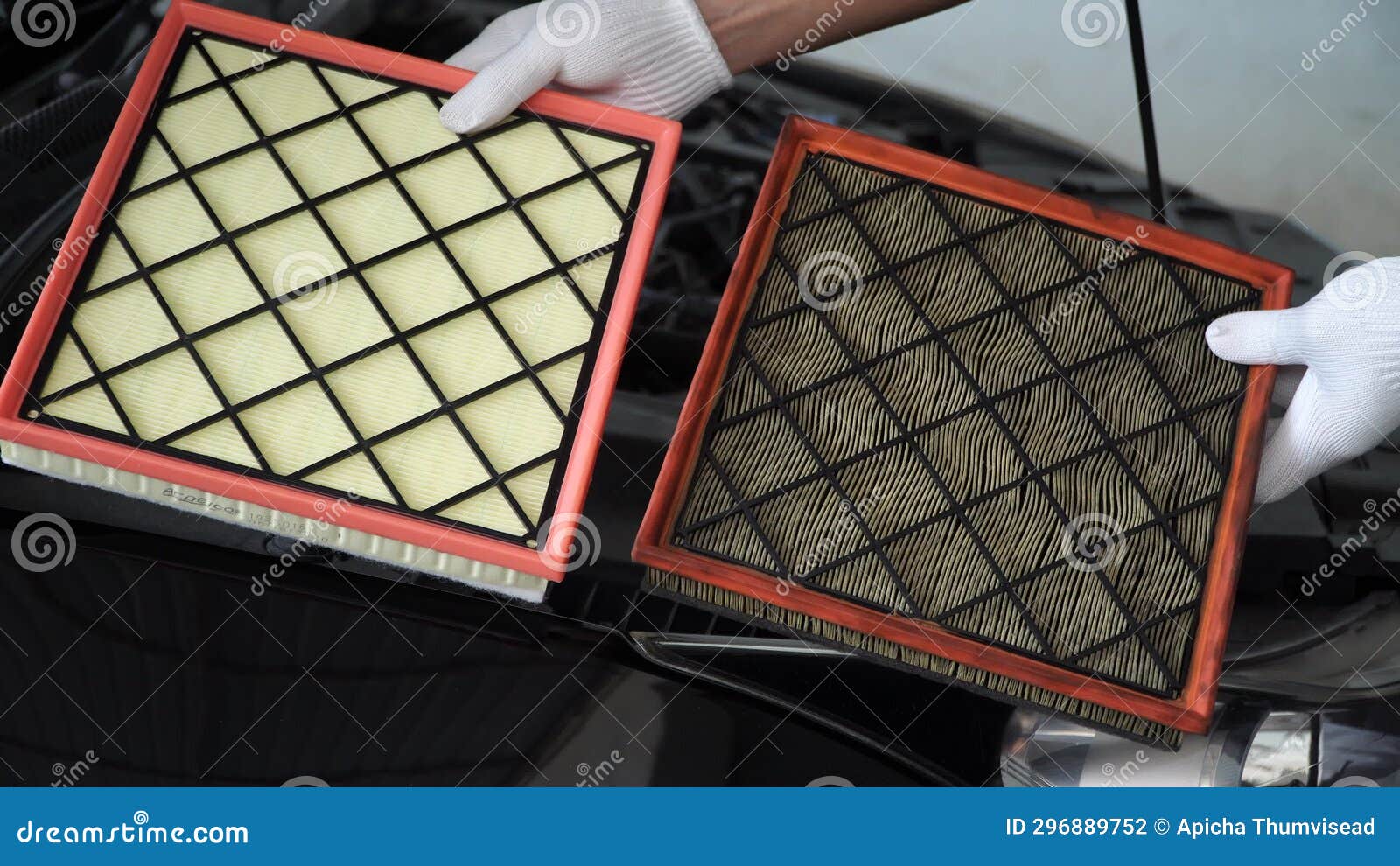 Mechanic Holds a New Car Air Filter To Replace the Old Car Filter ...