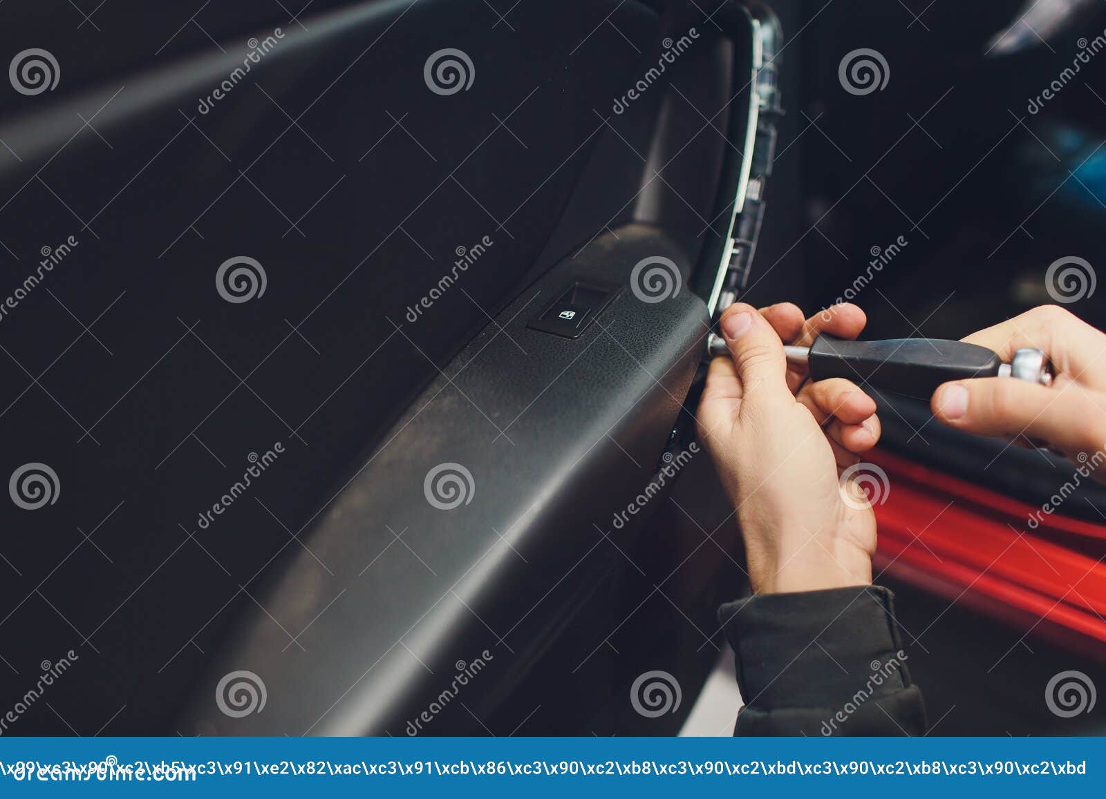 Mechanic Installing Car Central Door Lock Motor. Stock Image - Image of ...