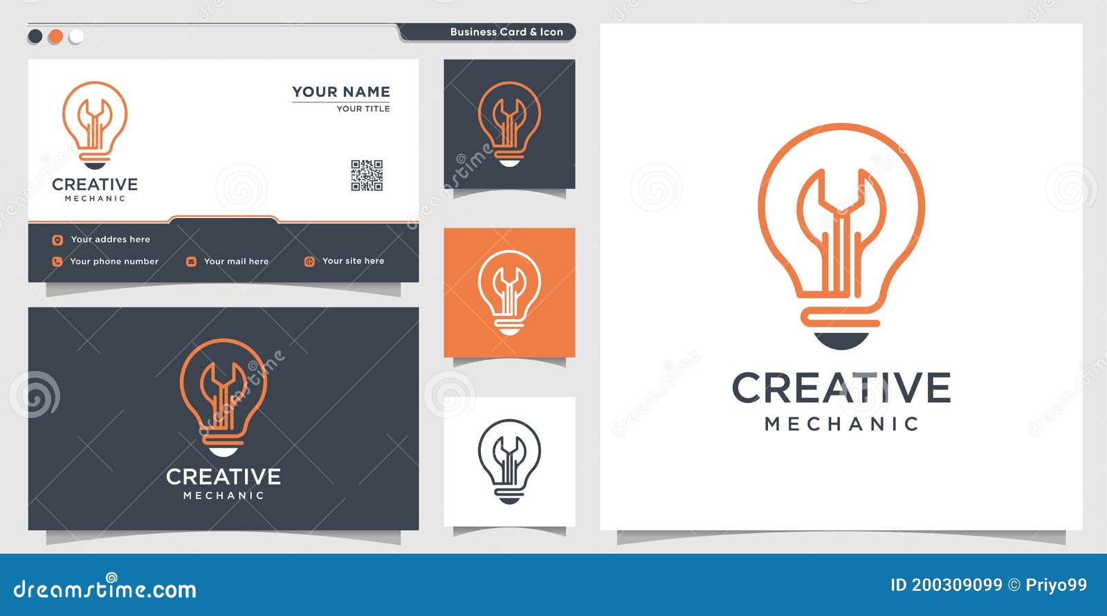 Mechanic Logo with Creative Gradient Line Art Style and Business Card ...