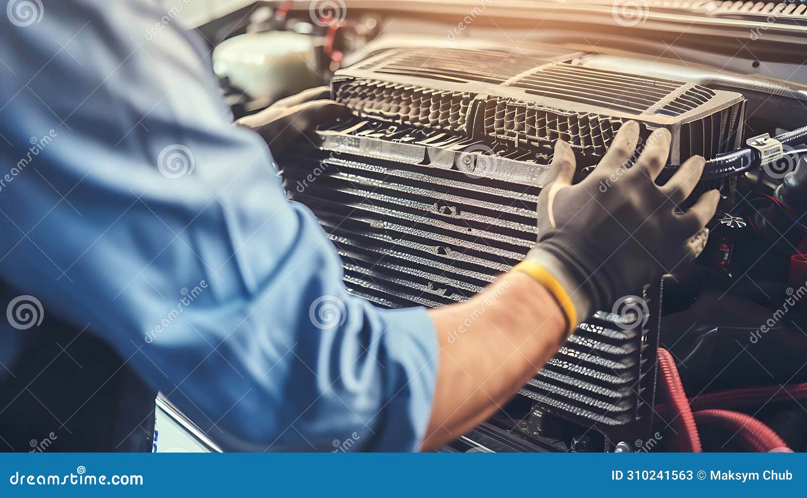 A Mechanic Gestures Confidently while Working on the Cars Radiator ...