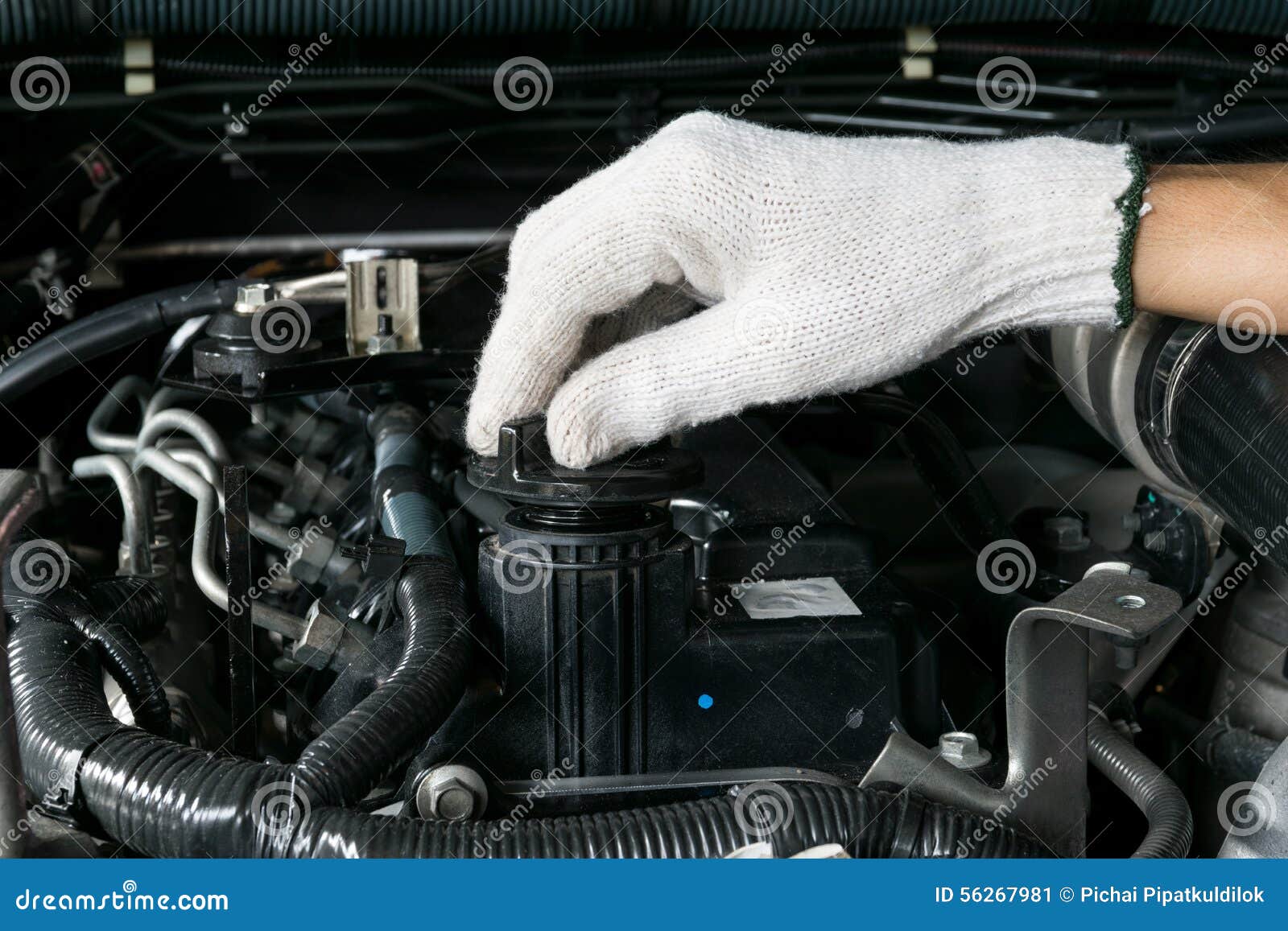 A Mechanic is Opening the Oil Cap from a Car Engine. Stock Image ...