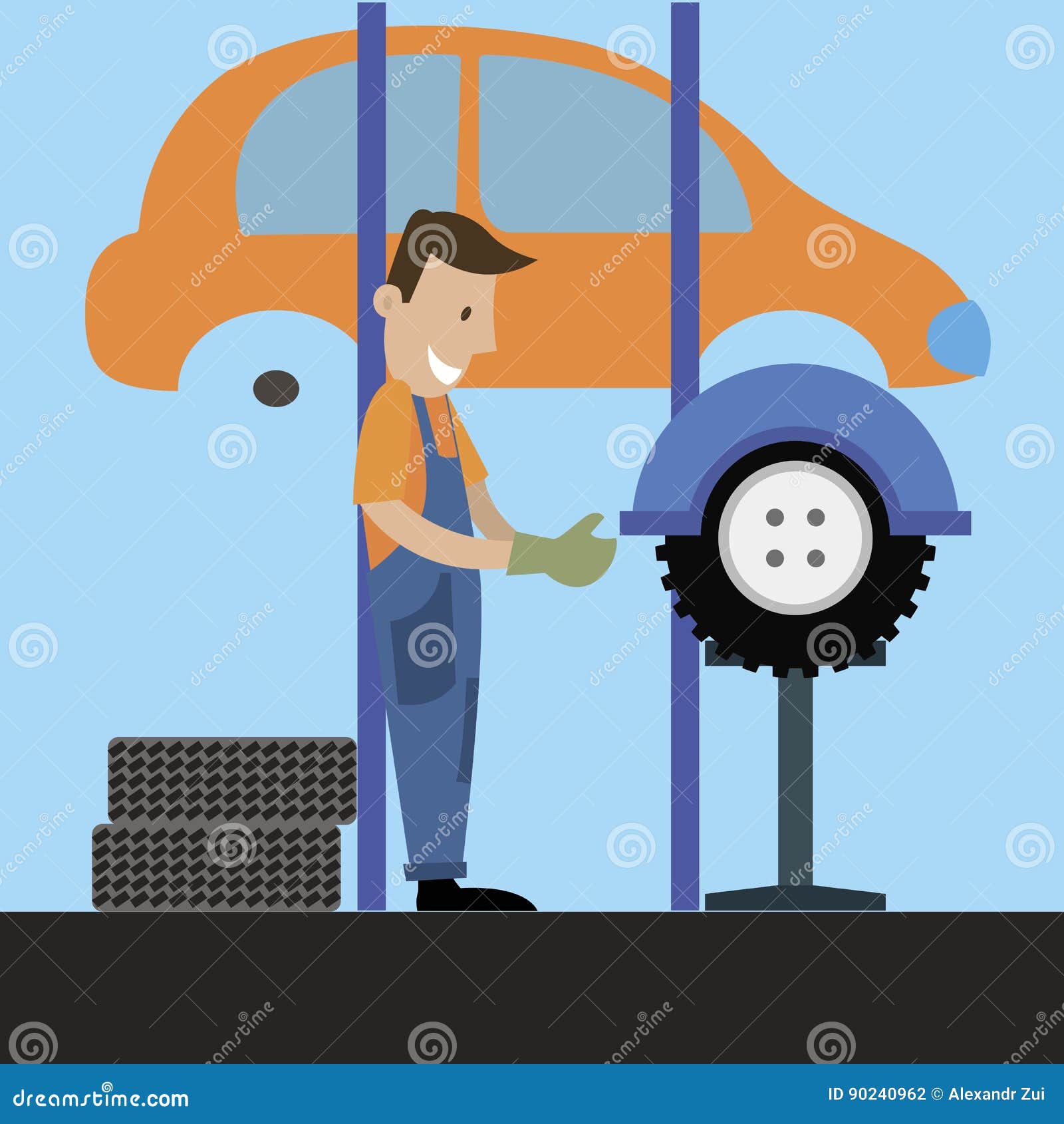 The Mechanic Performs Wheel Balancing Stock Vector - Illustration of ...