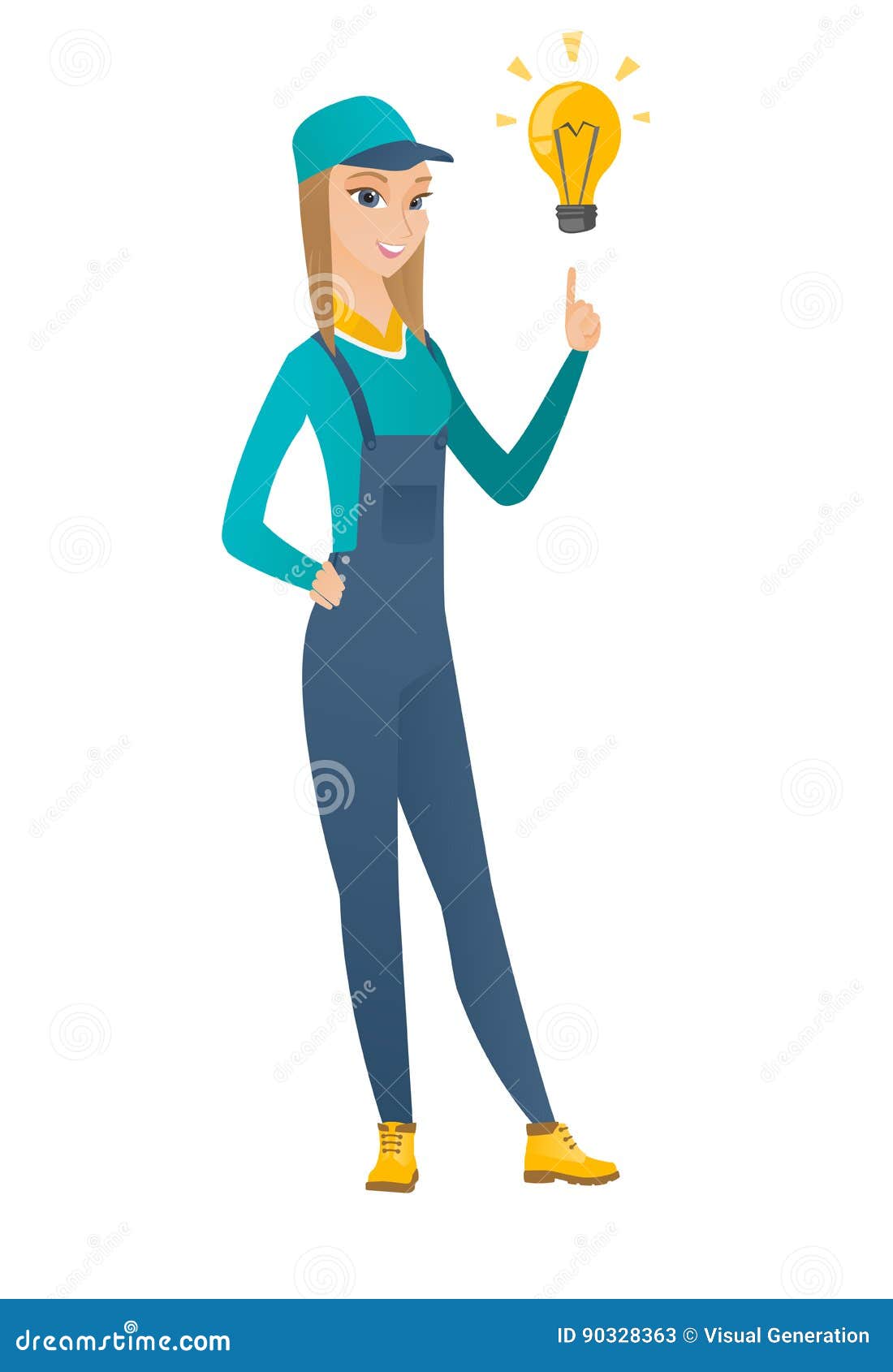 Mechanic Pointing at Bright Idea Light Bulb. Stock Vector - Illustration of creative ...