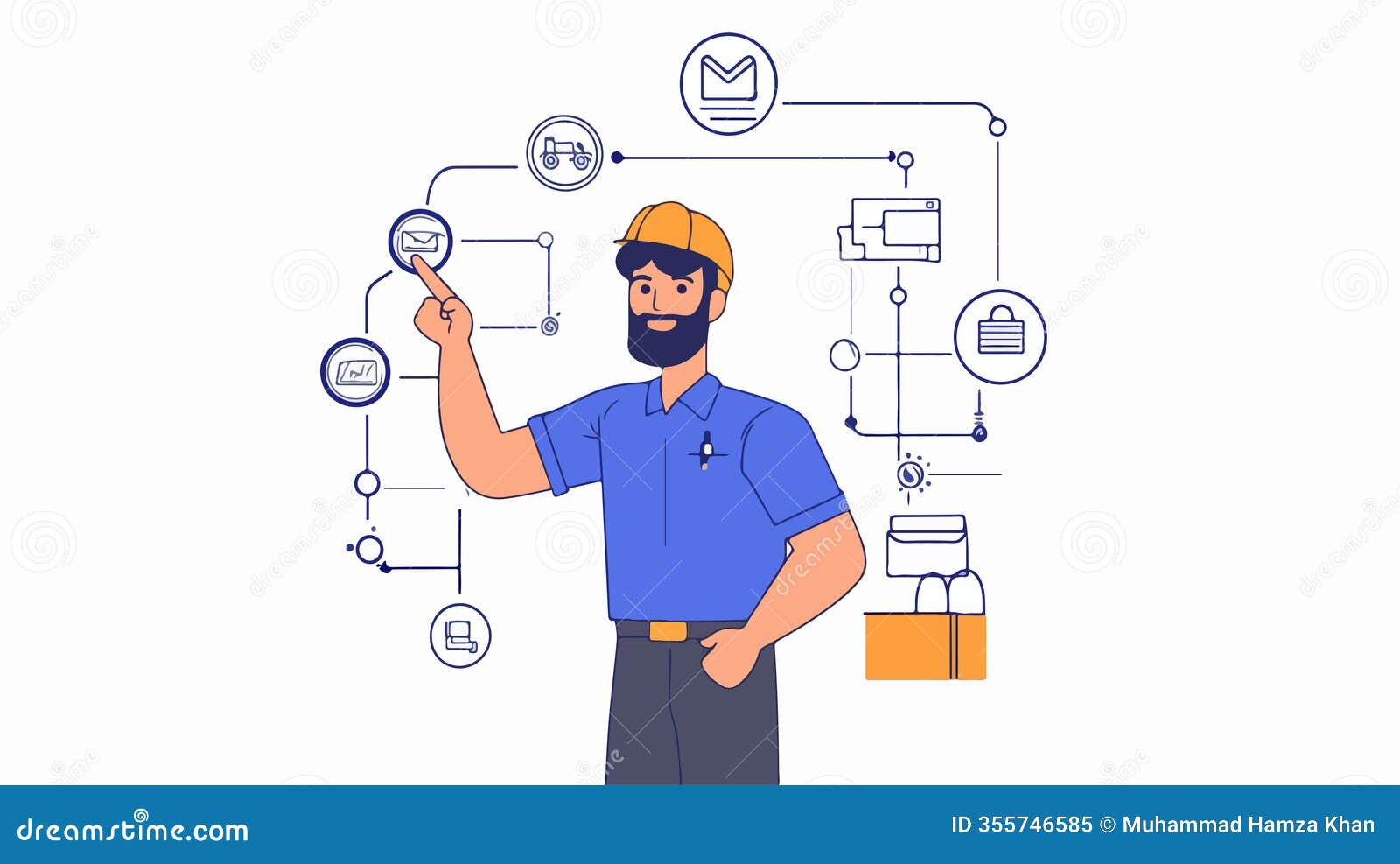 Professional Mechanic Pointing at ERP Flowchart with Icons Stock Vector ...