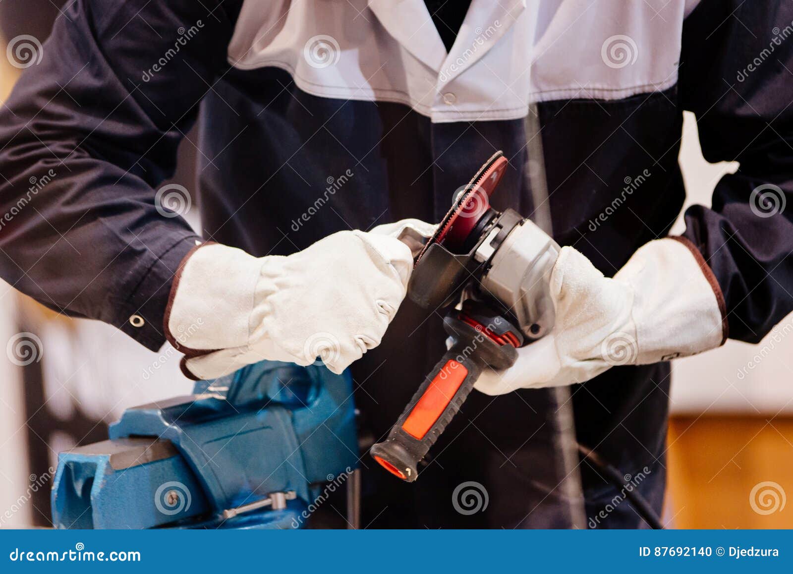 Mechanic in Protective Gloves Changing Cutting Disc Stock Photo - Image ...