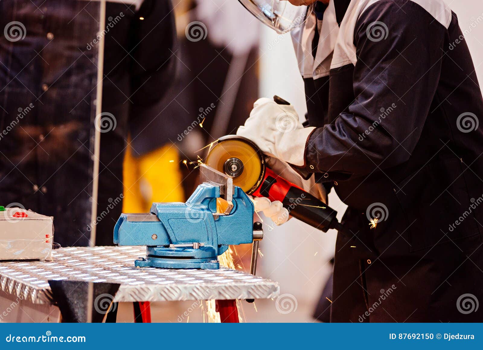 Mechanic in Protective Gloves Cutting Metal Stock Photo - Image of ...