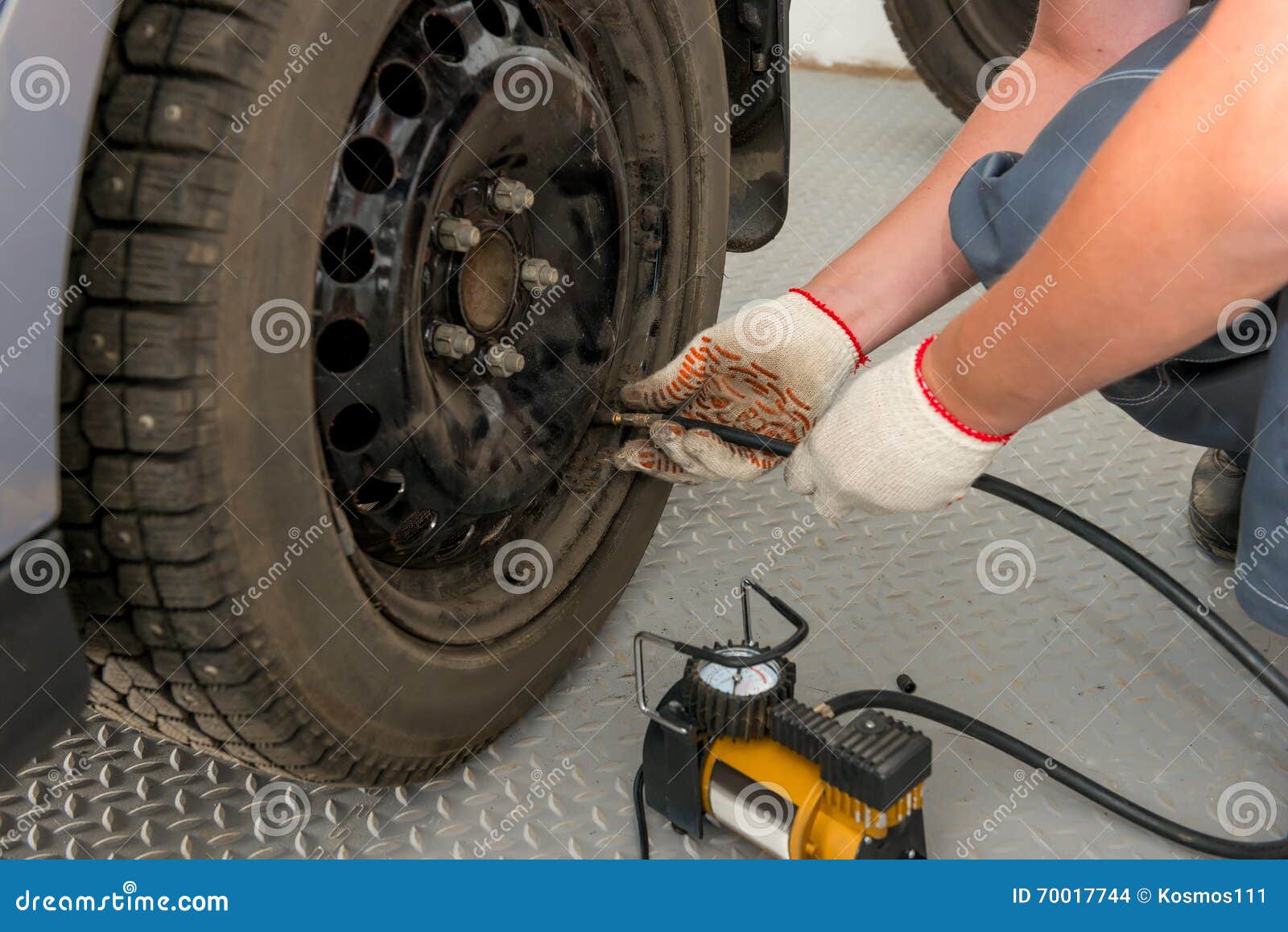 Mechanic Pump Inflates the the Wheel Stock Photo - Image of measure ...