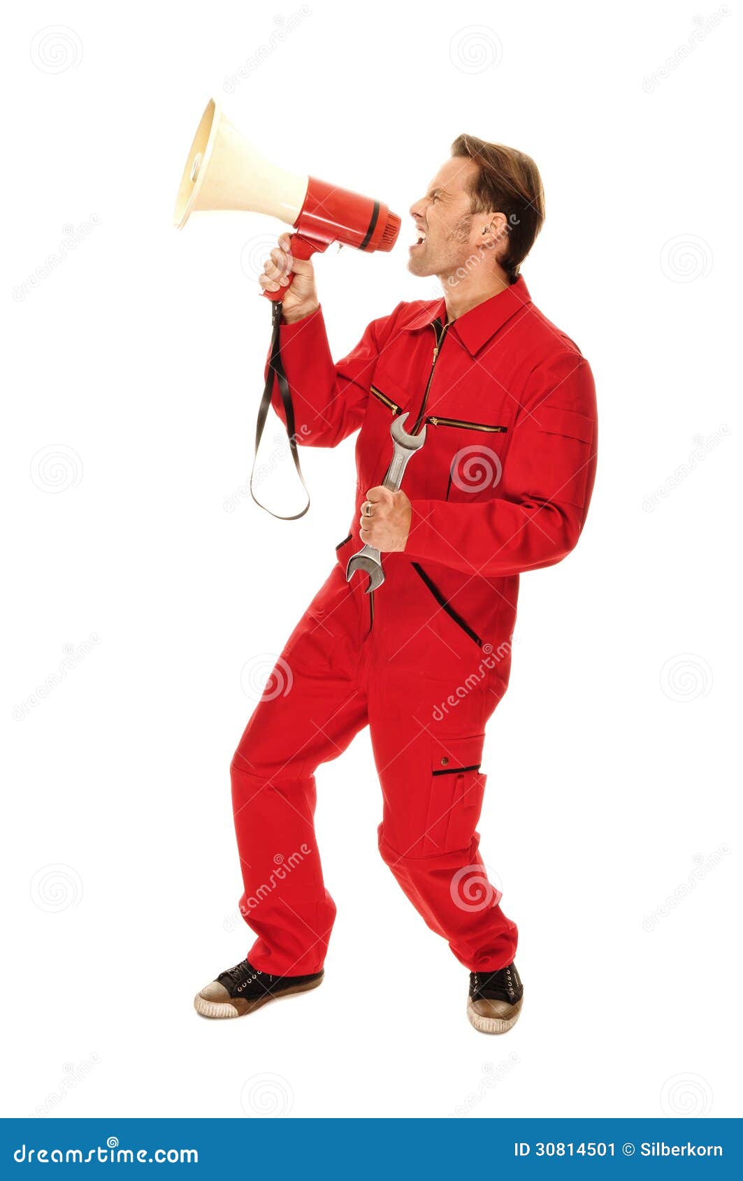 Mechanic in red Overall stock image. Image of amplifier - 30814501