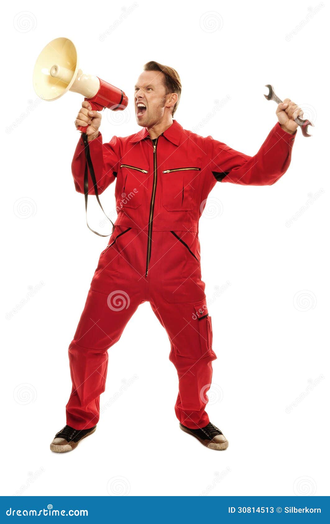 Mechanic in red Overall stock image. Image of amplifier - 30814513